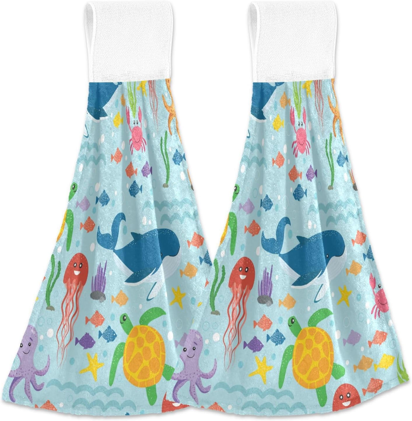 GZHJMY Ocean Animals Hanging Tie Towels Set of 2, Soft Absorbent ...
