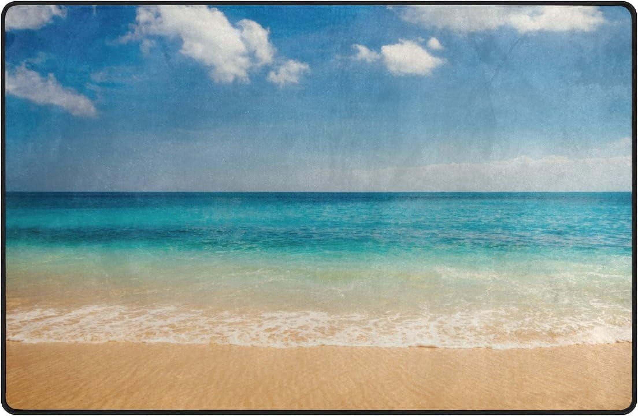 GZHJMY Ocean Beach Sand Wave Printed Doormat Foam Rug for Living Room ...