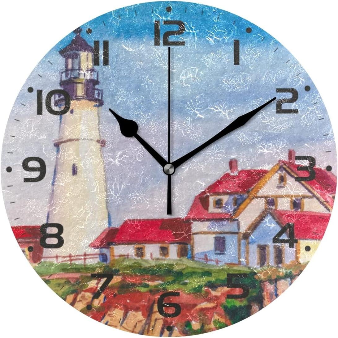 GZHJMY Ocean Lighthouse Landscape Wall Clock, 10" Silent Non Ticking ...