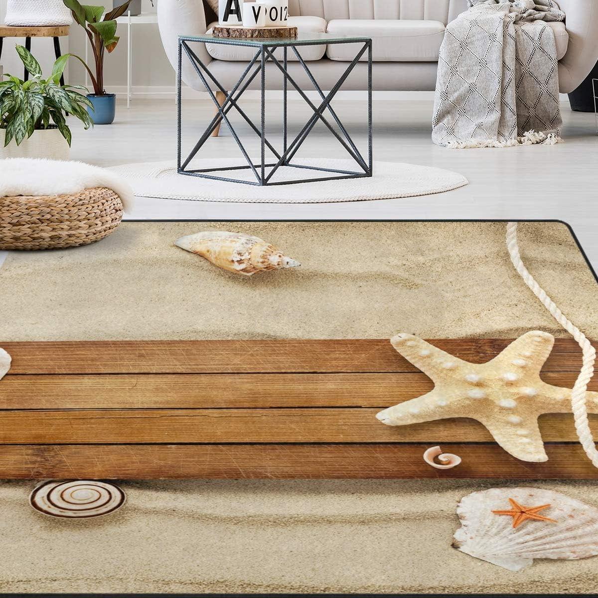 GZHJMY Ocean Sandy Beach Area Rug 2'x3', Starfish on Wood Polyester ...