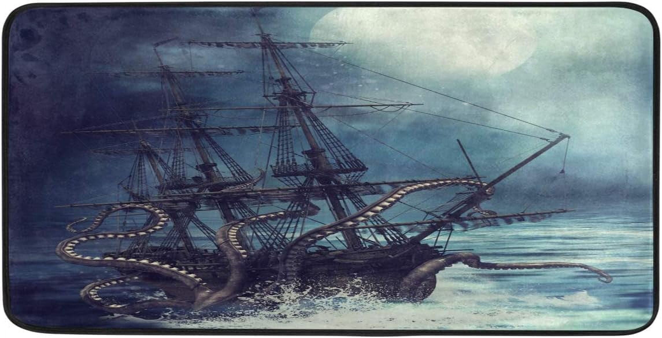 GZHJMY Ocean Sea Anti Fatigue Kitchen Floor Mat, Sea Monster Octopus ...