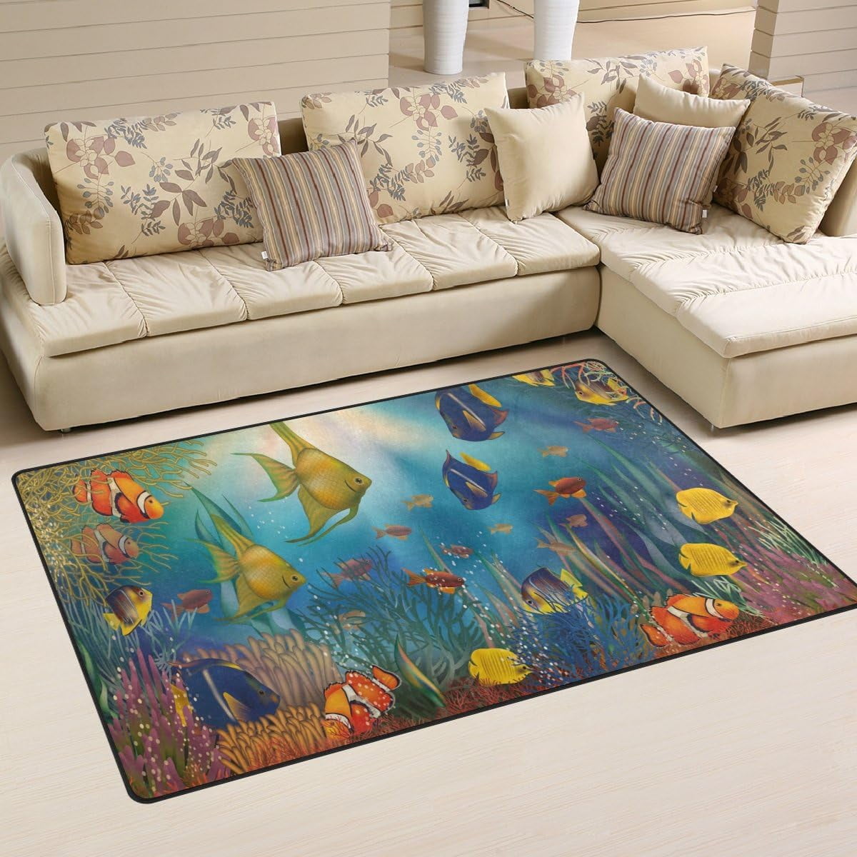 GZHJMY Ocean Theme Area Rug 3'x5', Underwater with Tropical Fish ...