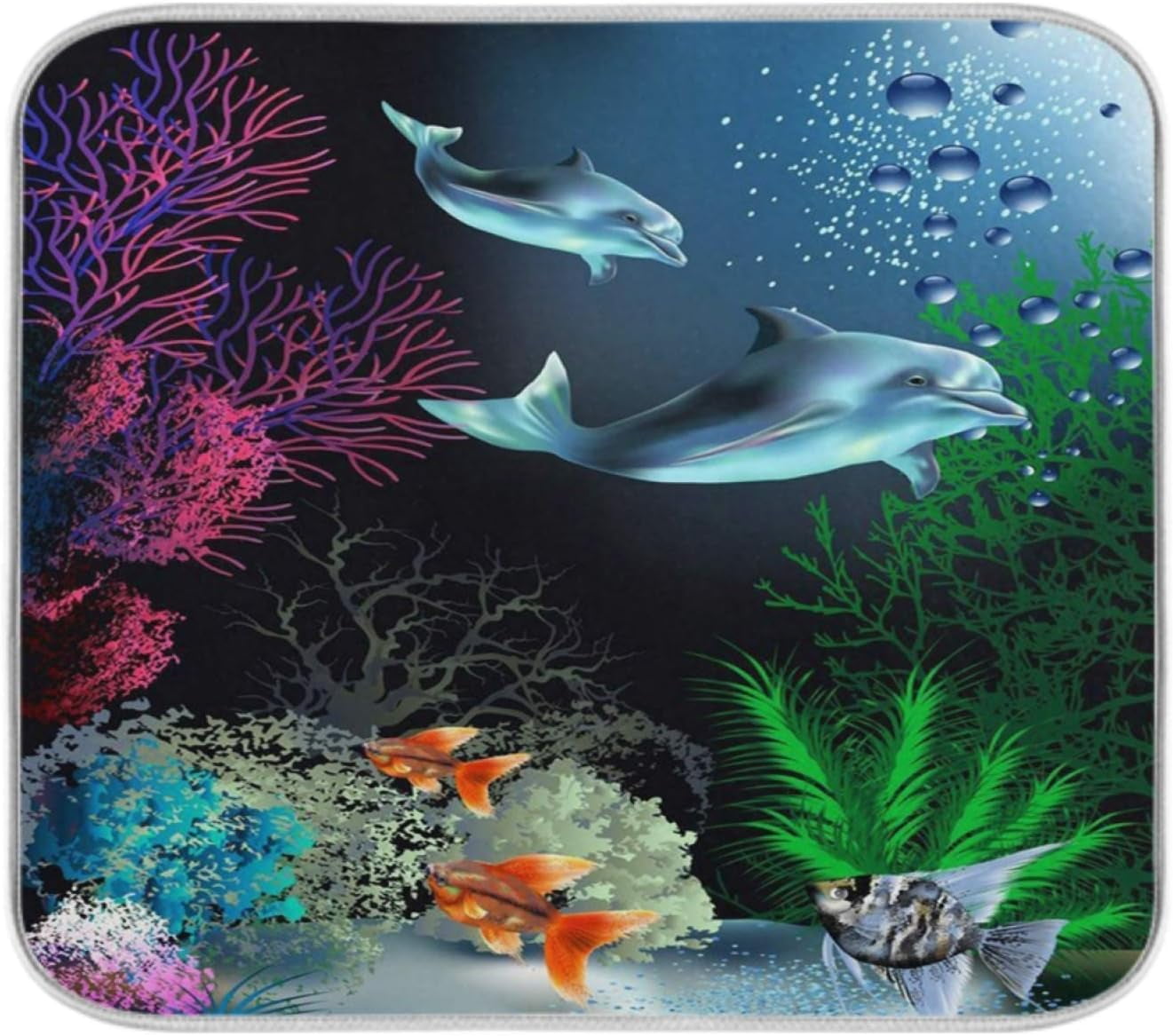 GZHJMY Ocean Underwater Couple Dolphins Fish Plants 16 x 18 Inches Dish ...