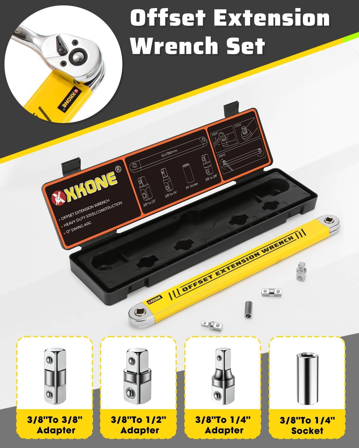 GZHJMY Offset Extension Wrench Set,15.4" Wrench with 1/4",3/8",1/2 ...