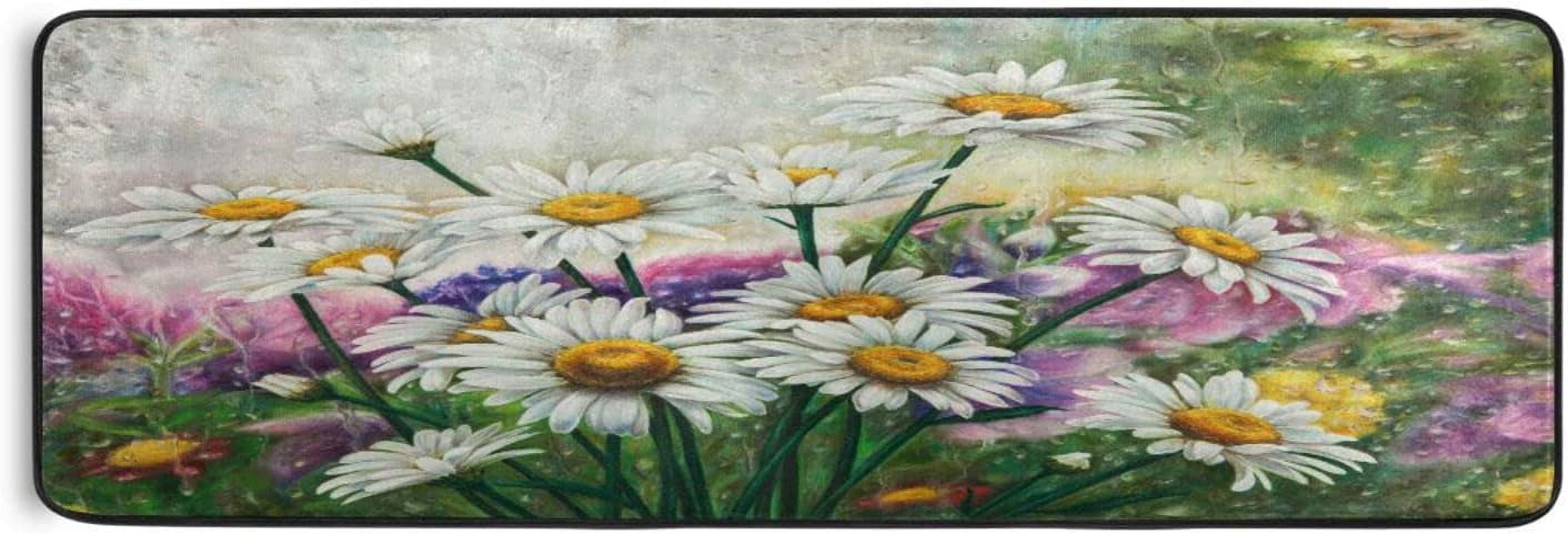 GZHJMY Oil Painting Daisy Area Rug - 2' x 6' Washable Runner Rugs with ...