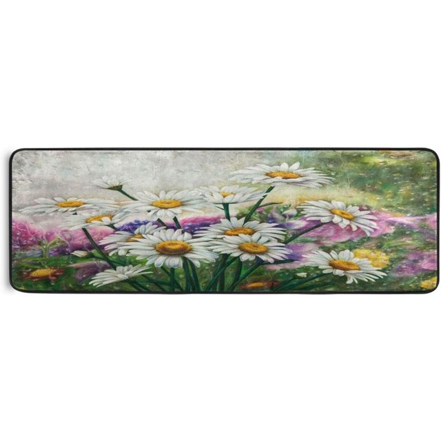 GZHJMY Oil Painting Daisy Area Rug - 2' x 6' Washable Runner Rugs with ...