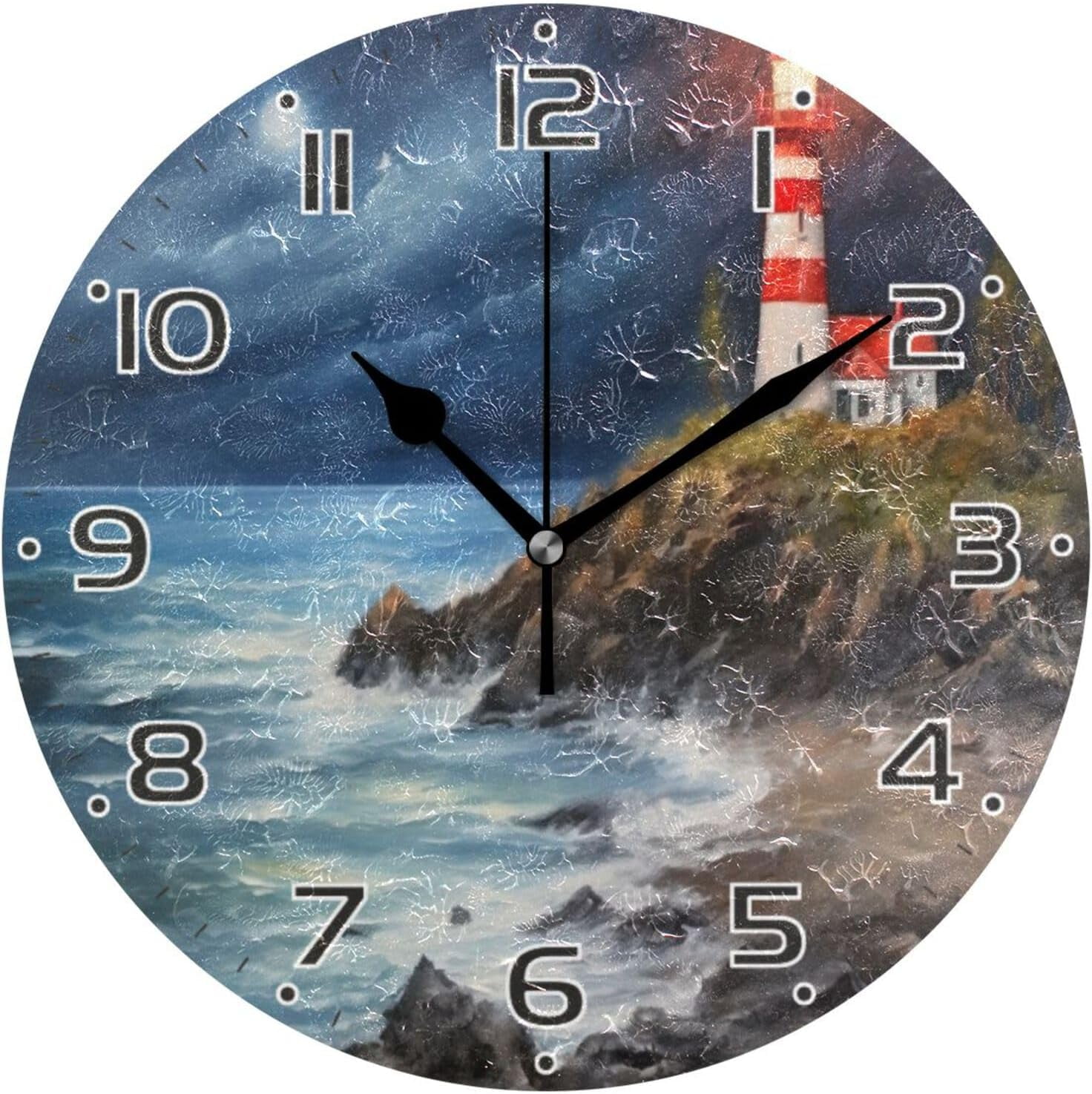 GZHJMY Oil Painting Lighthouse Clock Silent Round Wall Clock Non ...