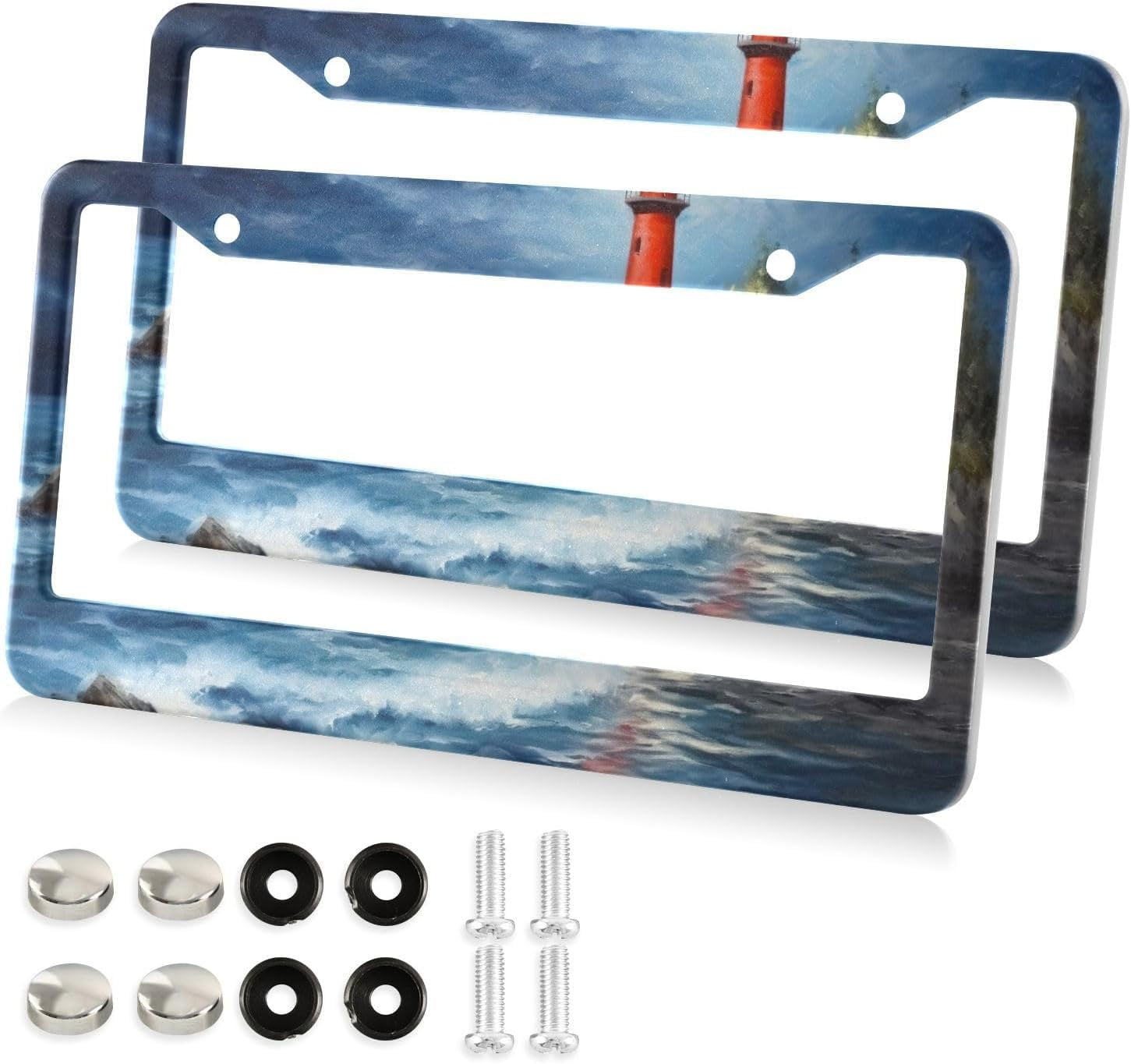 GZHJMY Oil Painting Lighthouse License Plate Frames 2 Pack Aluminum ...