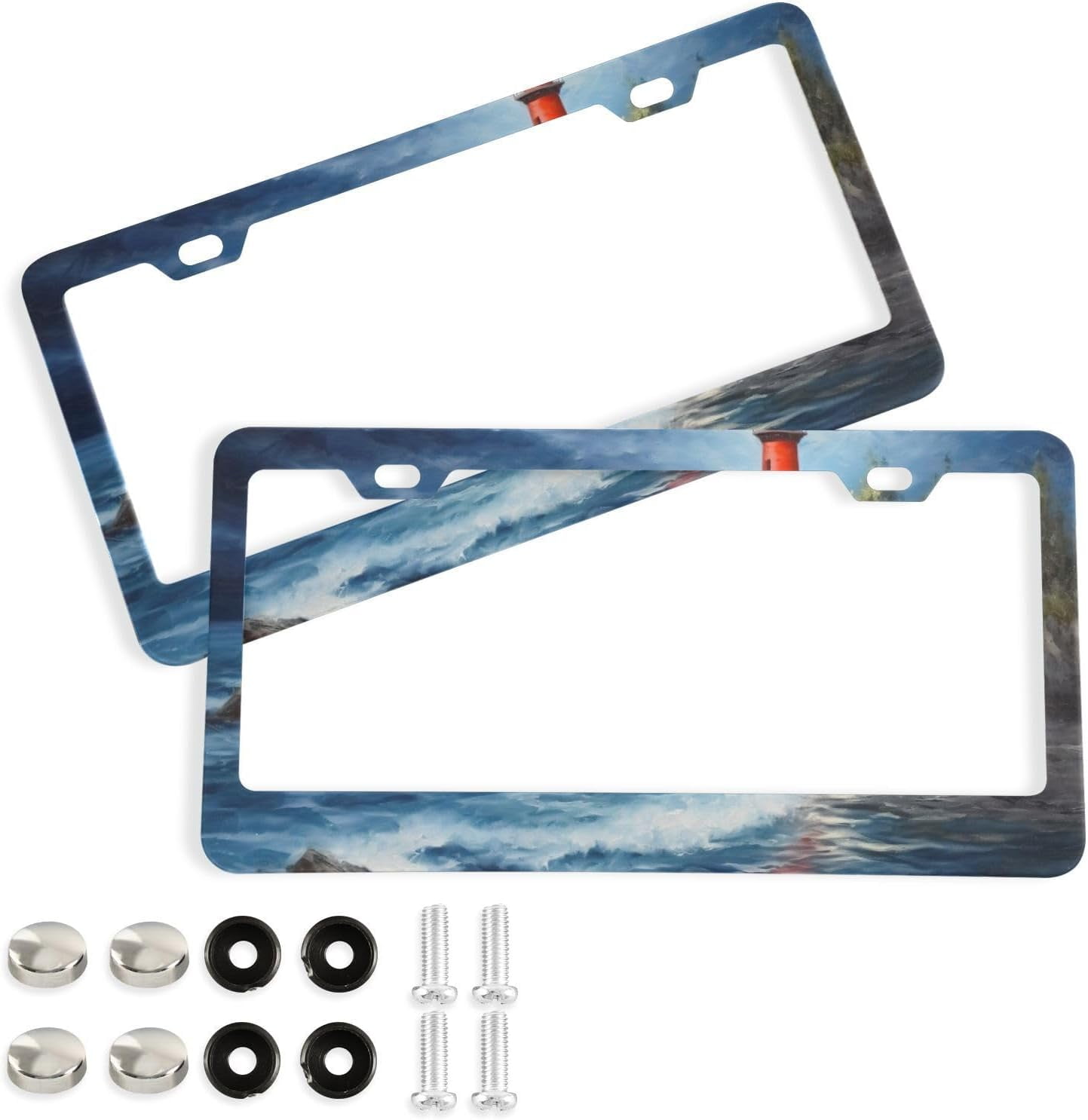 GZHJMY Oil Painting Lighthouse License Plate Frames 2 Pack Aluminum ...