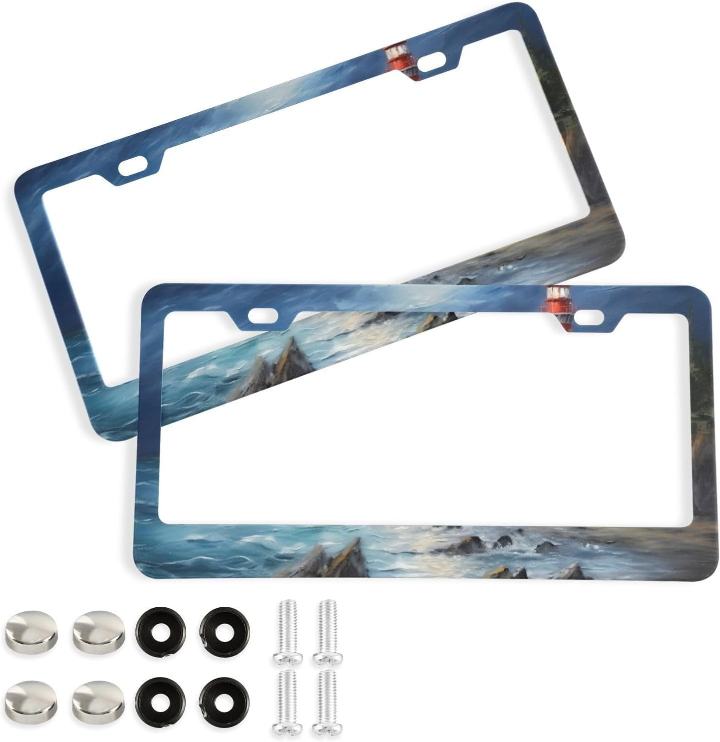 GZHJMY Oil Painting Lighthouse License Plate Frames 2 Pack Aluminum ...