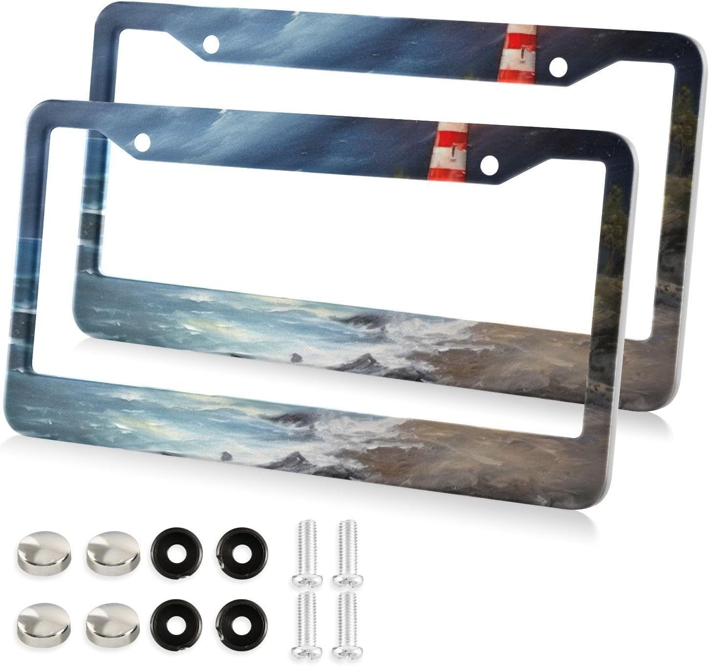 GZHJMY Oil Painting Lighthouse License Plate Frames 2 Pack Aluminum ...
