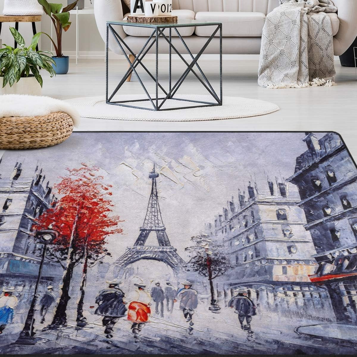 GZHJMY Oil Painting Paris Area Rug 3'x5', France Eiffel Tower Polyester ...