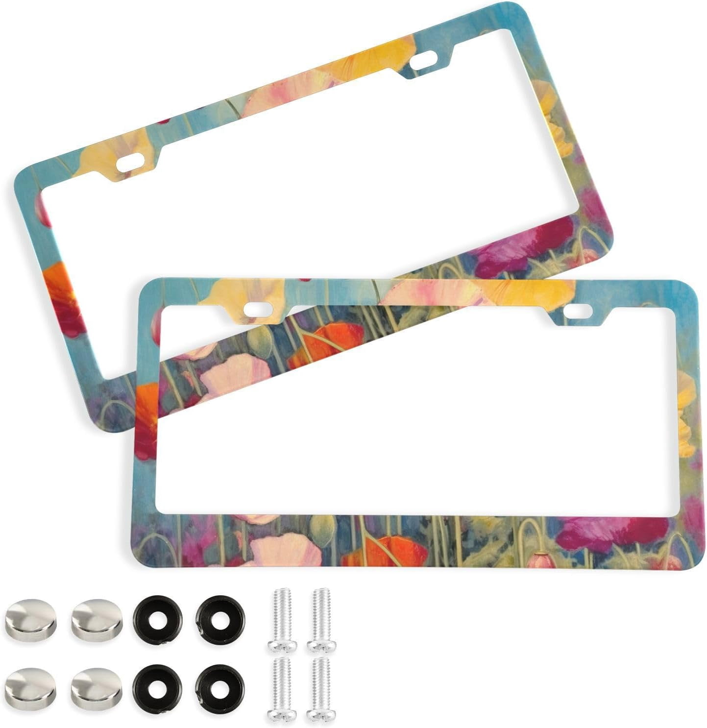 GZHJMY Oil Painting Poppies License Plate Frames 2 Pack Aluminum ...