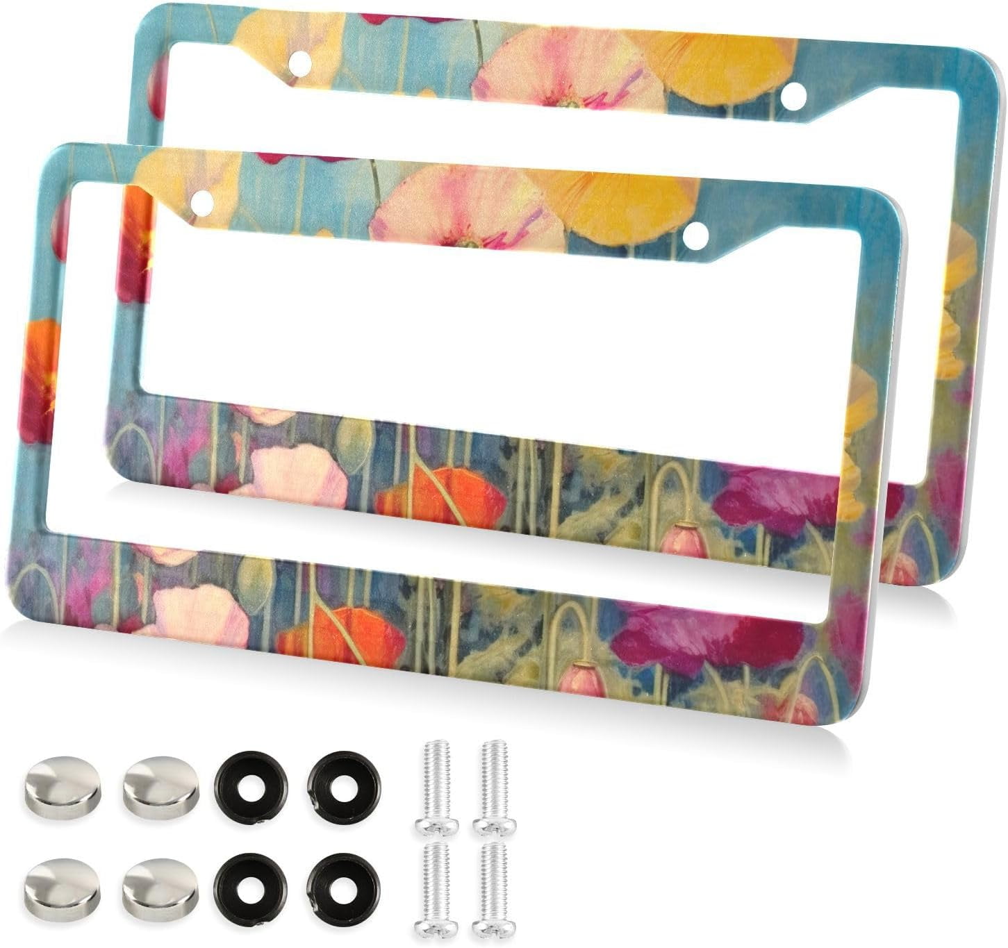 GZHJMY Oil Painting Poppies License Plate Frames 2 Pack Aluminum ...