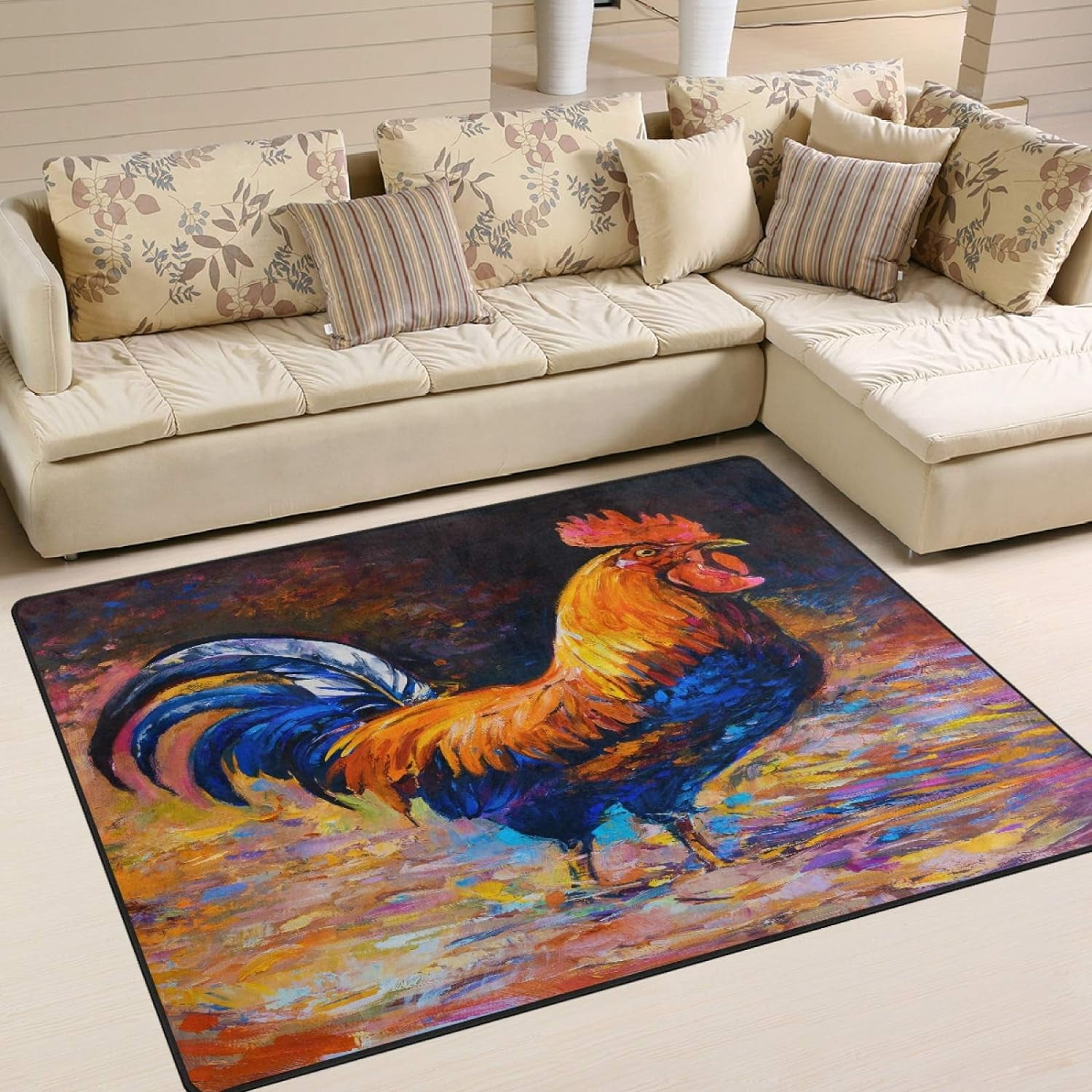 GZHJMY Oil Painting Rooster Hen Watercolor Area Rug Living Room Rugs ...