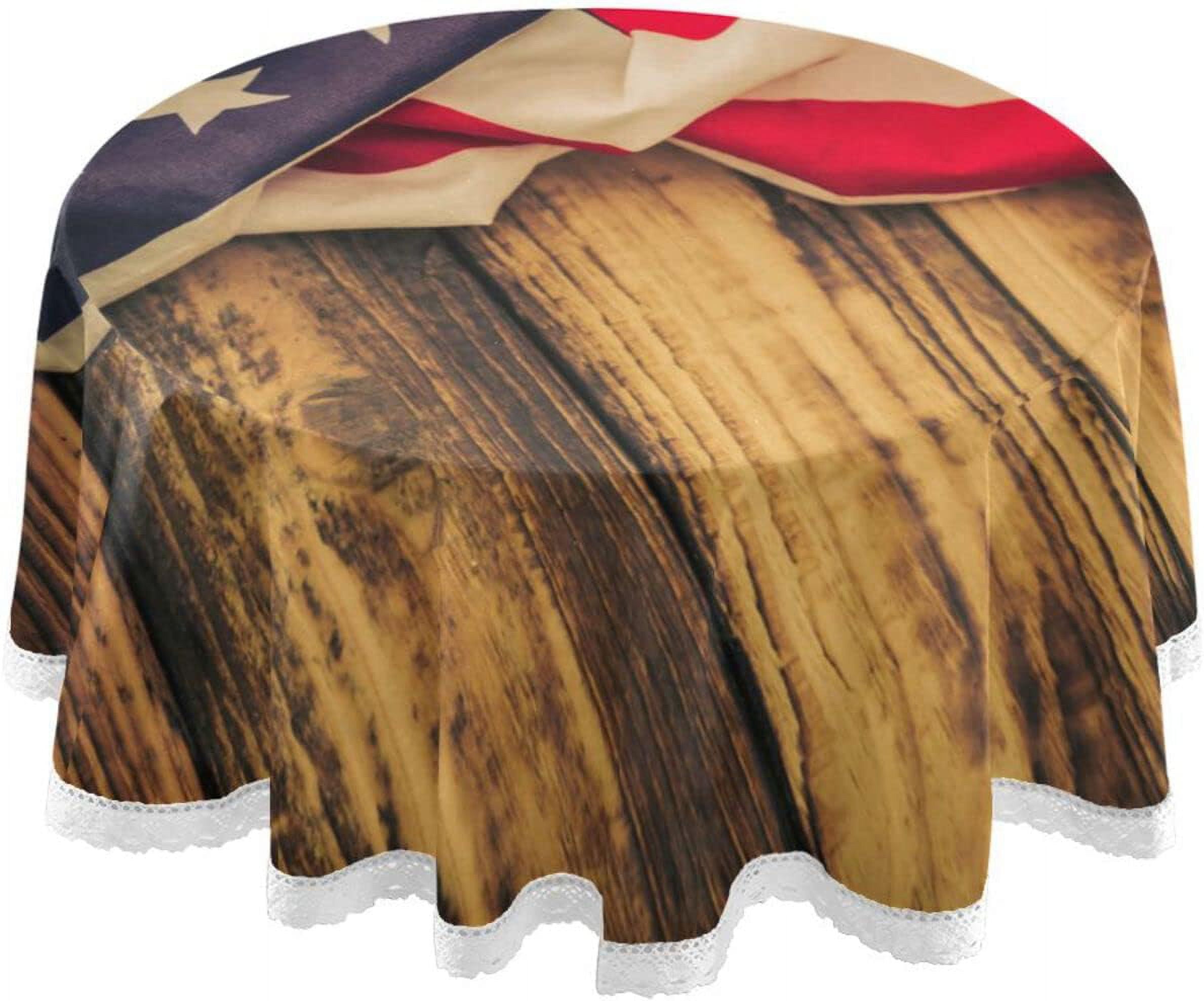 GZHJMY Old Mood American Flag Polyester Fiber Round Lace Tablecloth ...