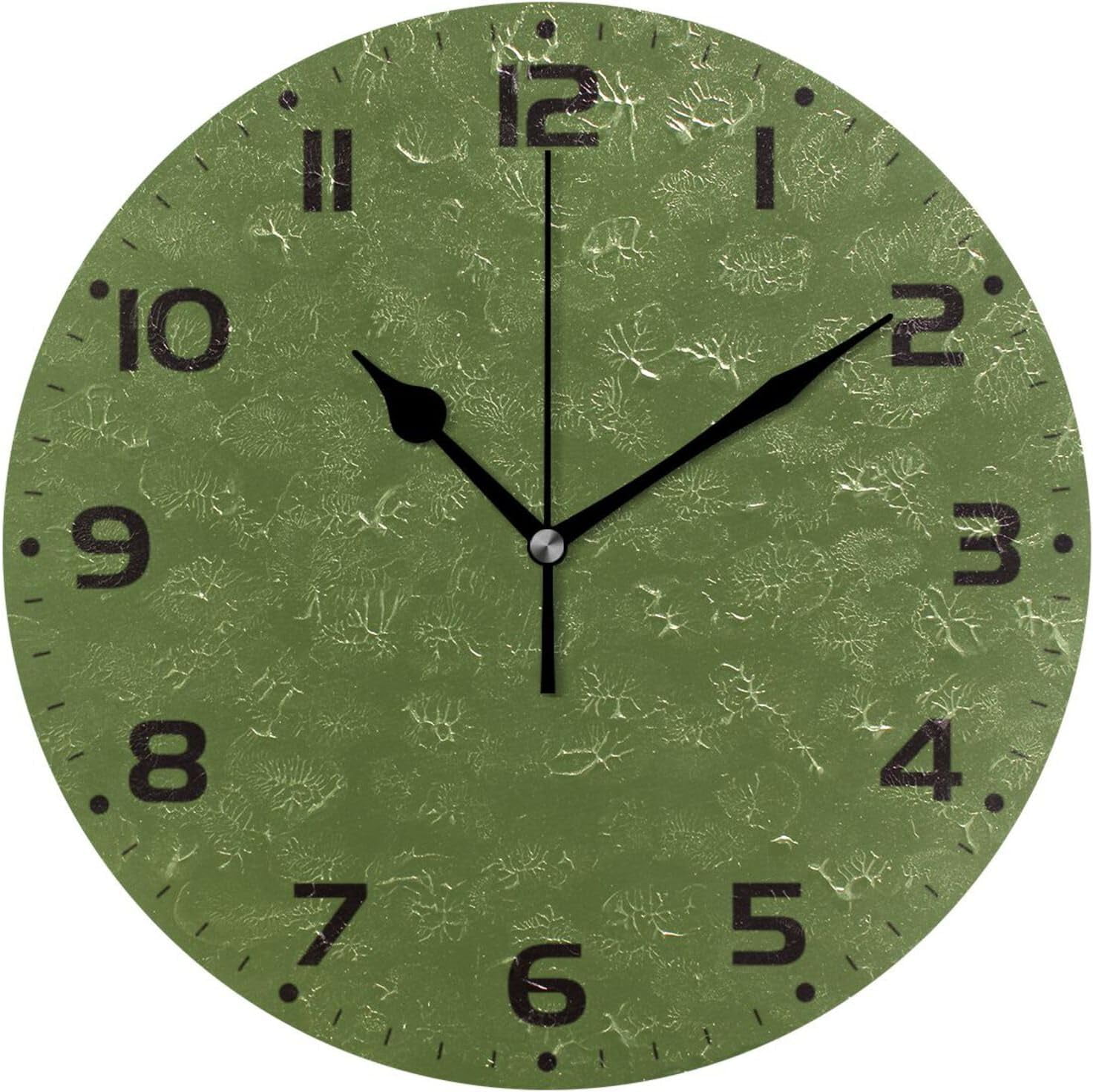GZHJMY Olive Green Solid Color Wall Clock, Silent Non Ticking Battery ...