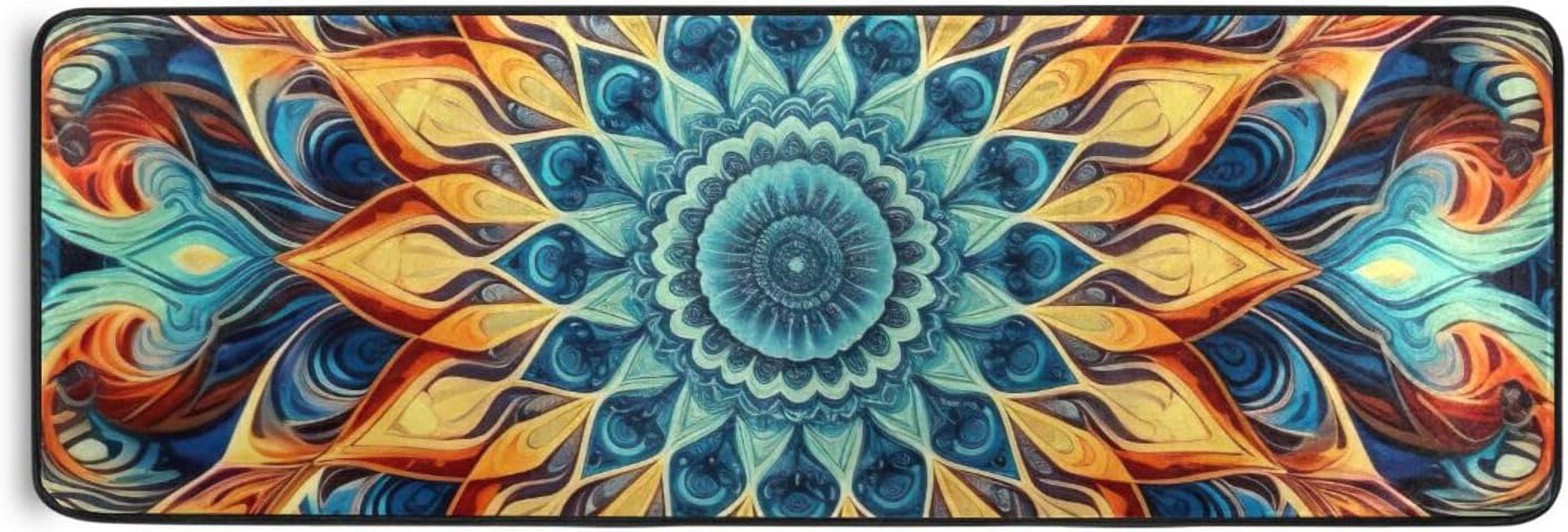 GZHJMY Orange Blue Mandala Area Rug - 2' x 6' Washable Runner Rugs with ...