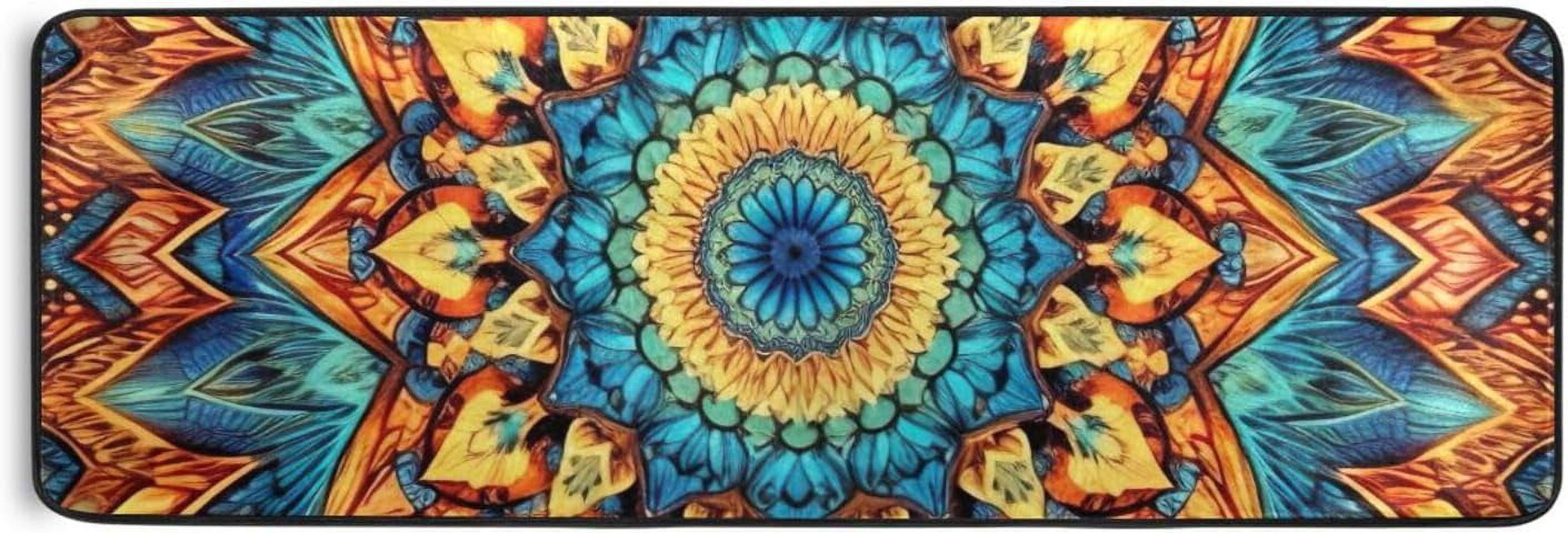 GZHJMY Orange Blue Mandala Area Rug - 2' x 6' Washable Runner Rugs with ...