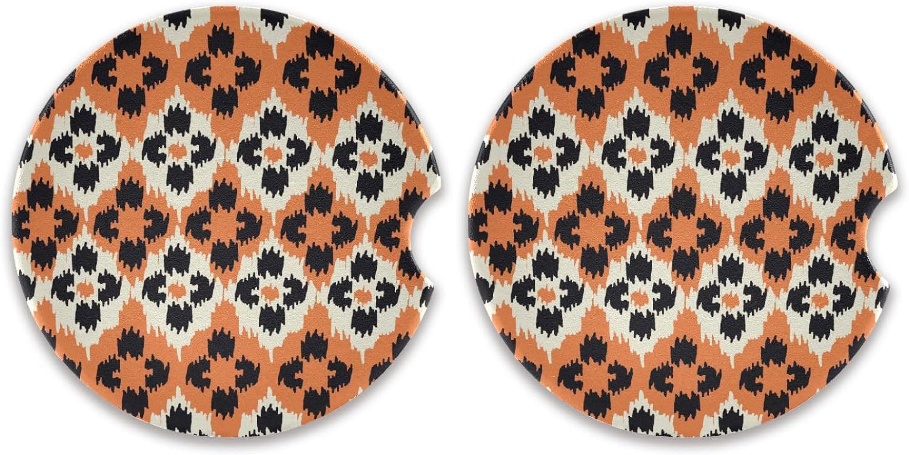 GZHJMY Orange Ikat Ethnic Print Car Cup Holder Coaster Anti Slip Car ...