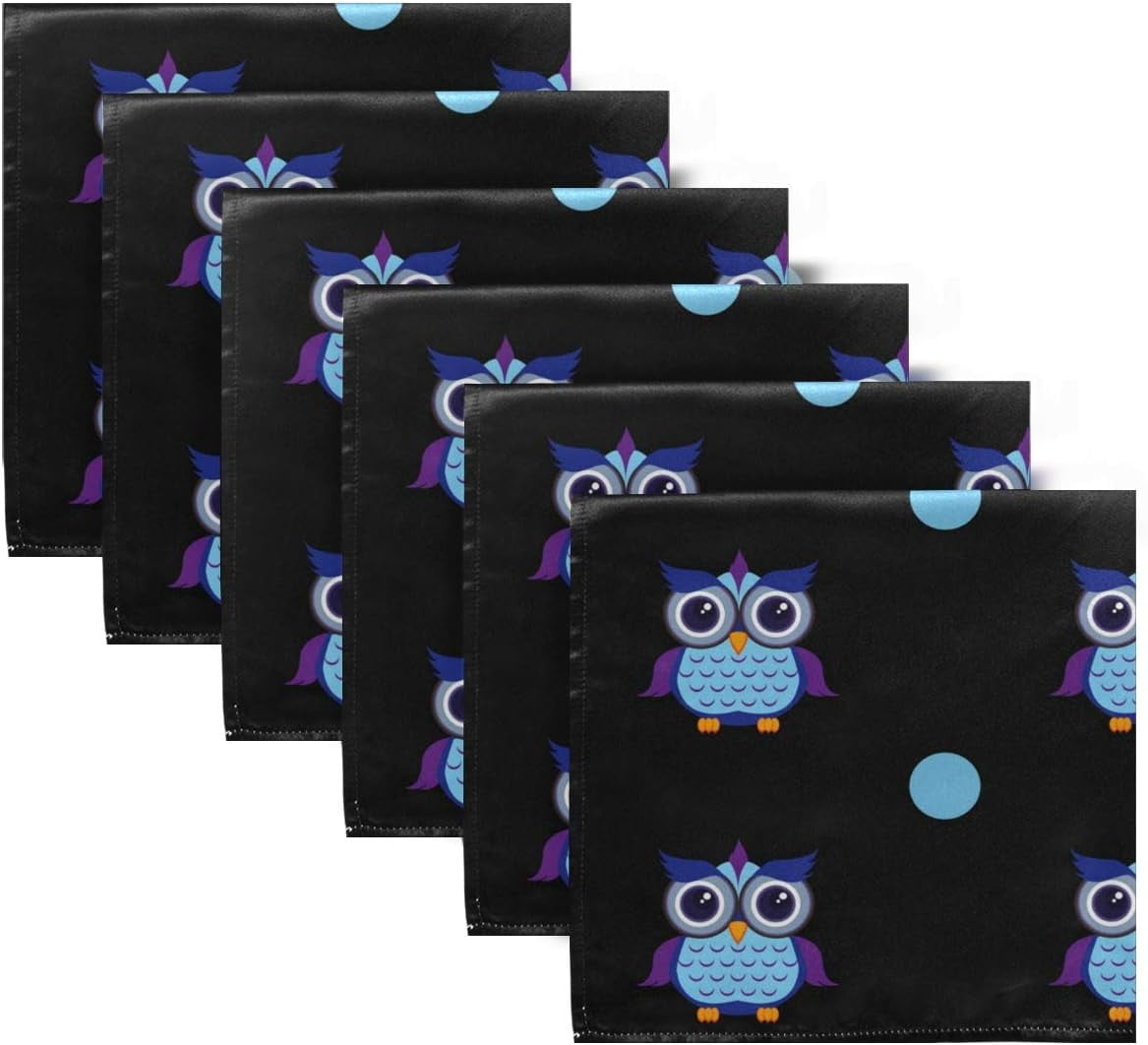 GZHJMY Owl Graphic Cartoon Cloth Napkins Washable Reusable Polyester ...
