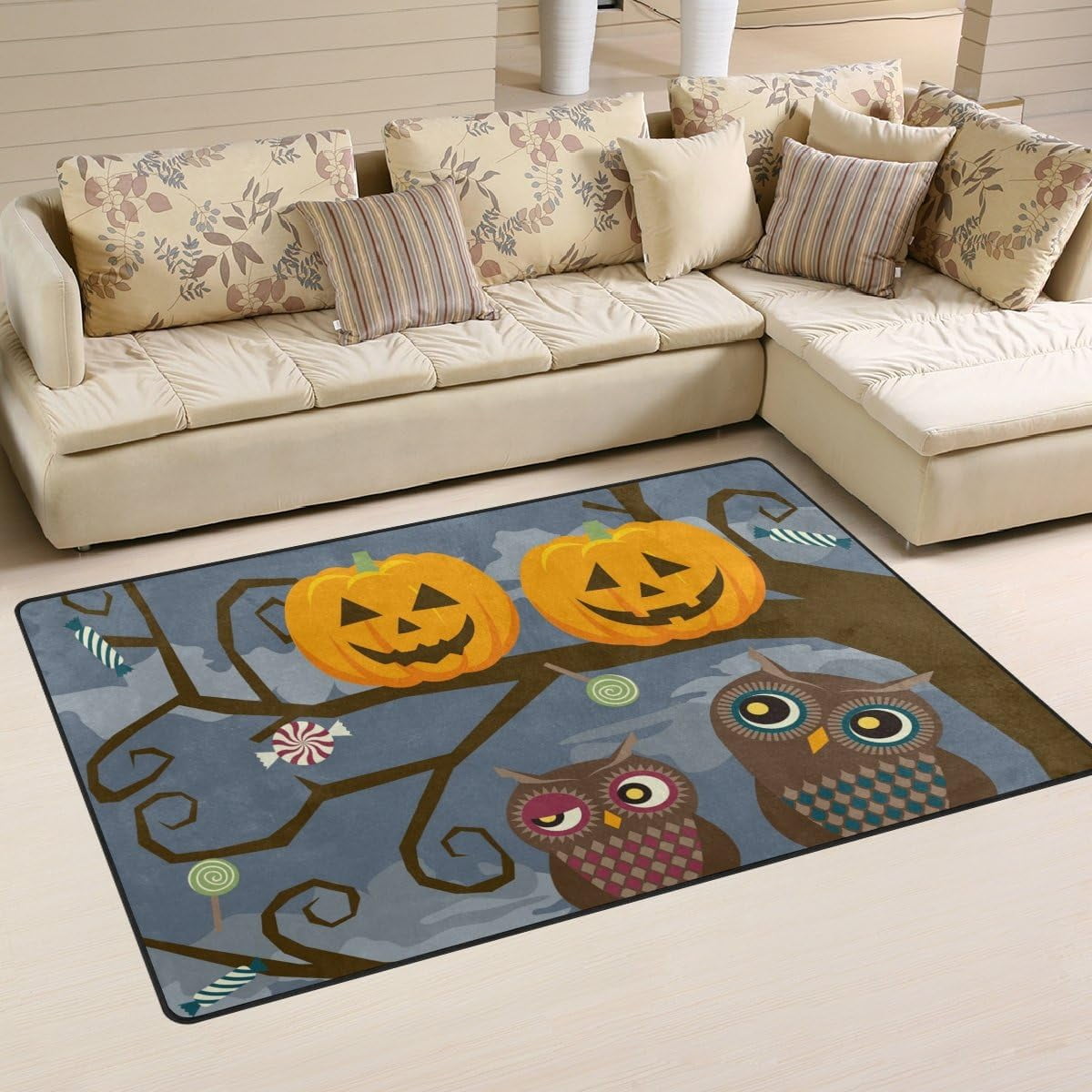 GZHJMY Owl and Halloween Pumpkins Non Slip Area Rug for Living Dinning ...
