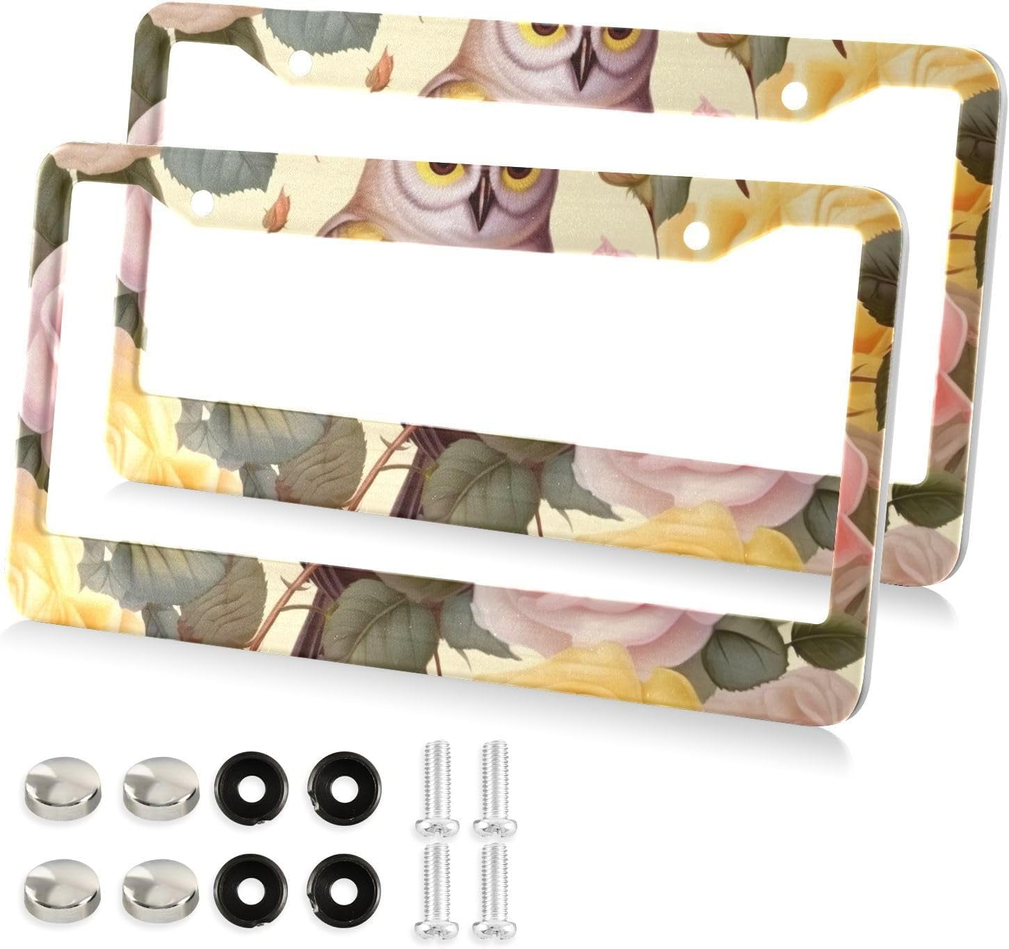 GZHJMY Owl and Flowers License Plate Frames 2 Pack Aluminum License ...