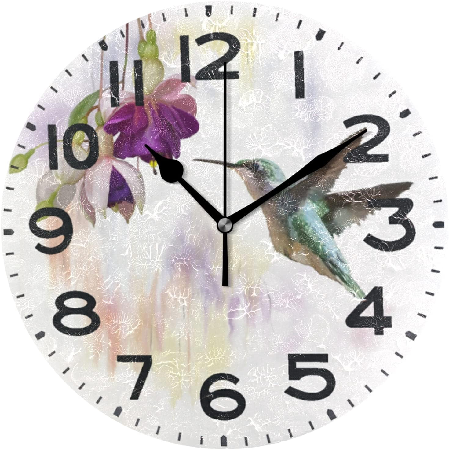 GZHJMY Painting Hummingbird Flower Round Wall Clock, 9.5 Inch Battery ...