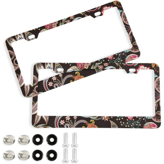 GZHJMY Paisley Ornate Curls Blossom Red Poppy Flower License Plate ...