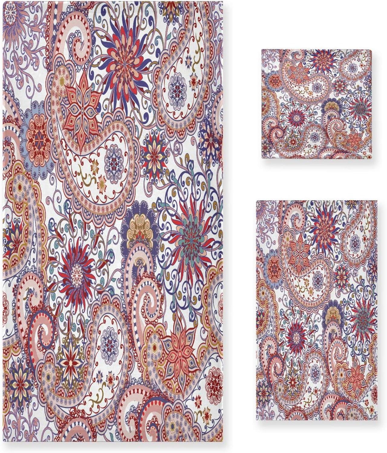 GZHJMY Paisley Pattern Bath Towel Set of 3, Highly Absorbent & Soft ...