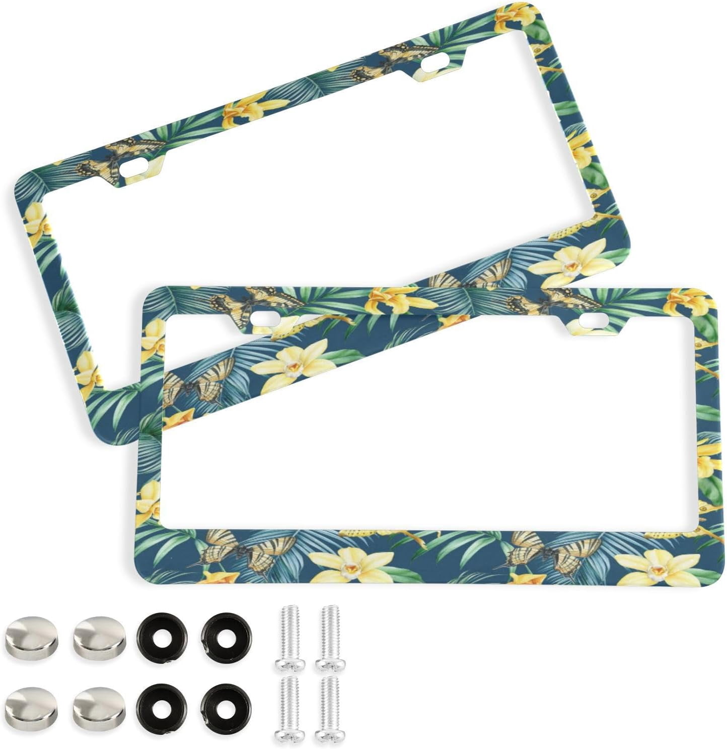 GZHJMY Palm Butterfly License Plate Frame 2 Pack 2 Holes Car Aluminum ...