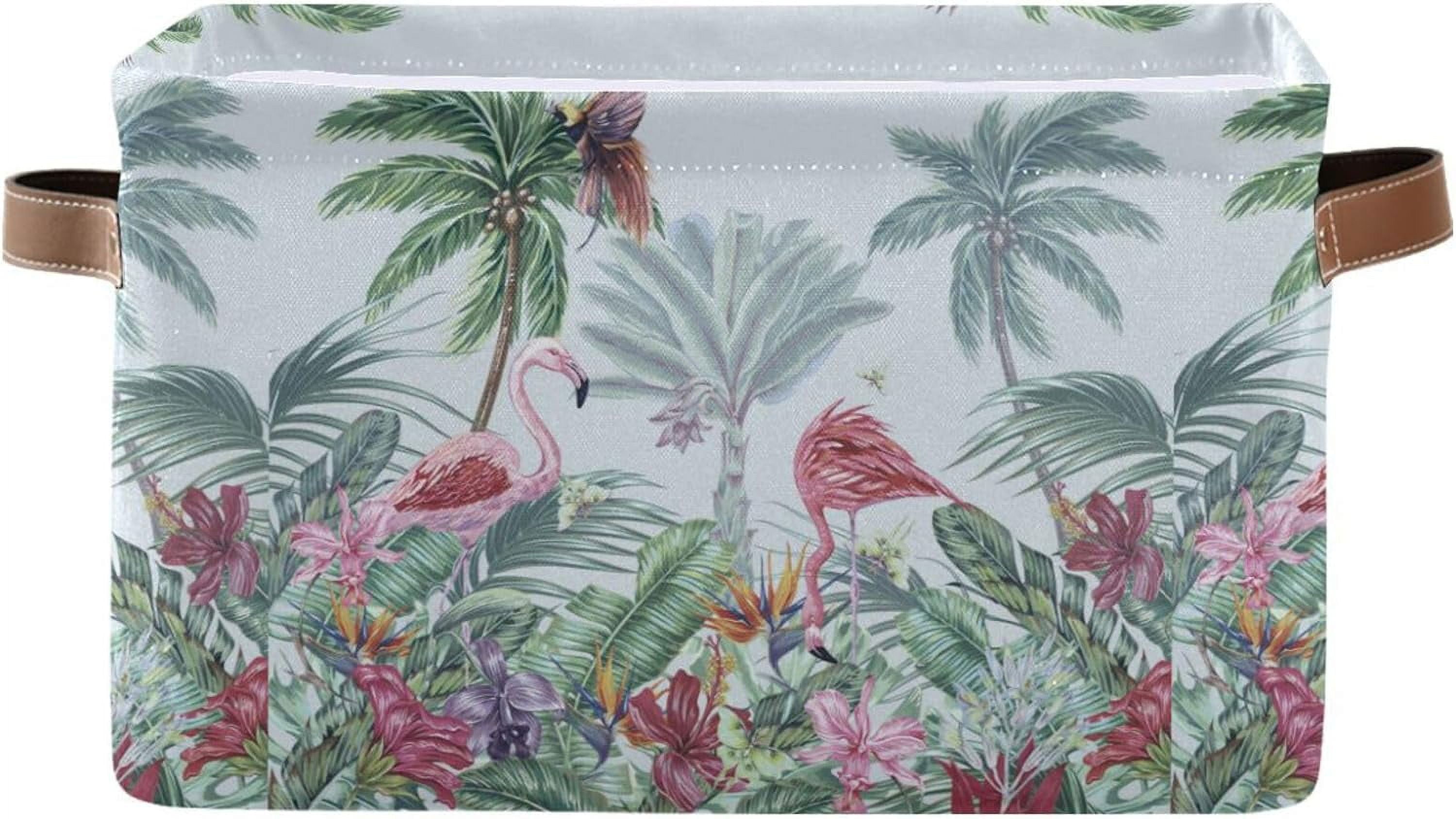 GZHJMY Palm Flamingo Foldable Canvas Storage Bin, Sturdy Fabric Storage ...