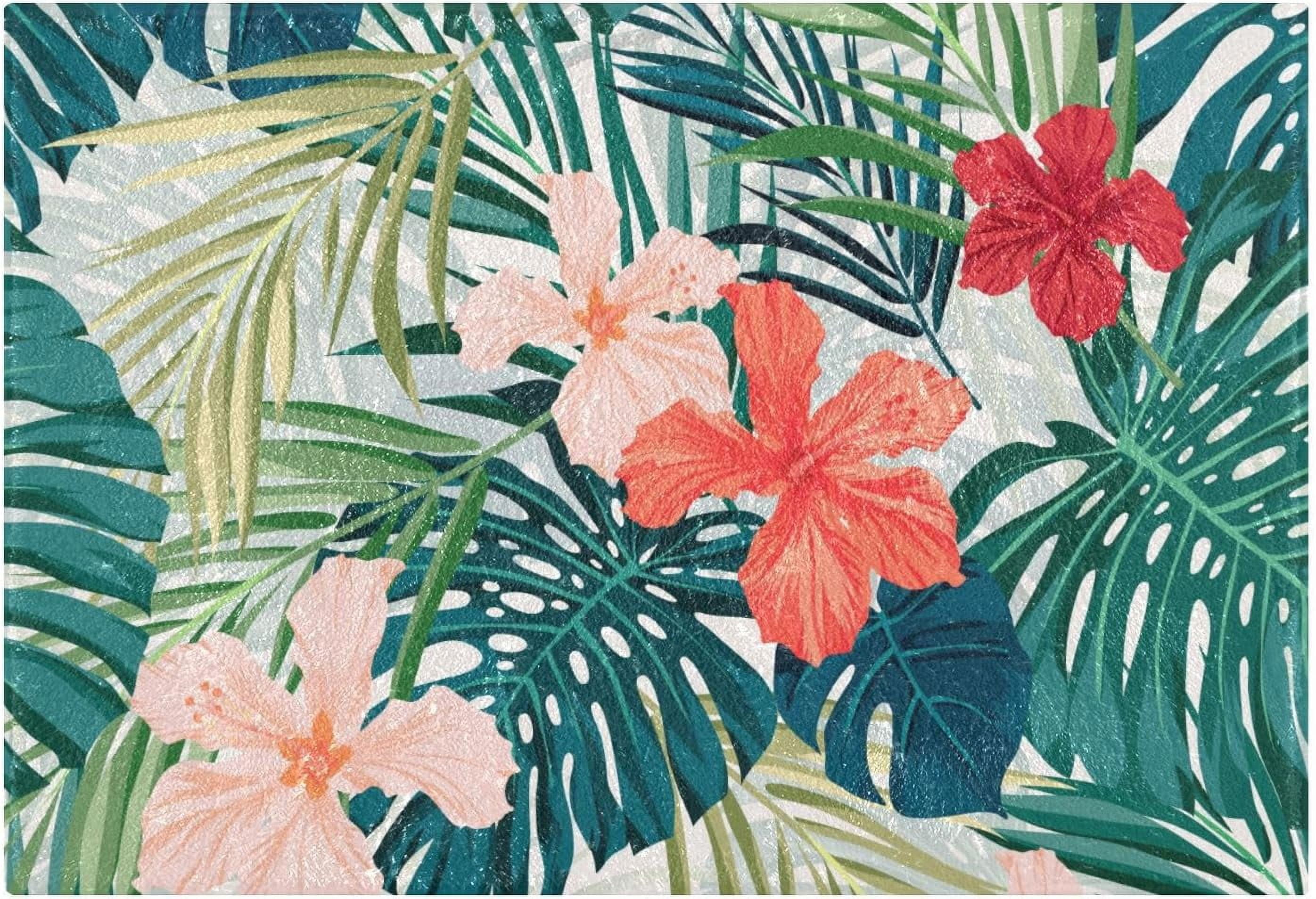 GZHJMY Palm Leaf Hawaiian Hibiscus Flower Bath Mat for Bathroom Rugs ...