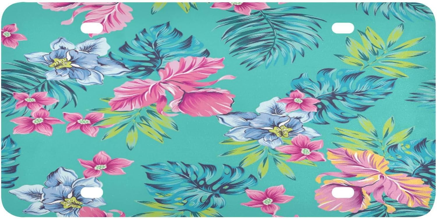 GZHJMY Palm Leaf and Flowers License Plate Metal Car Plate,Vanity Tag ...