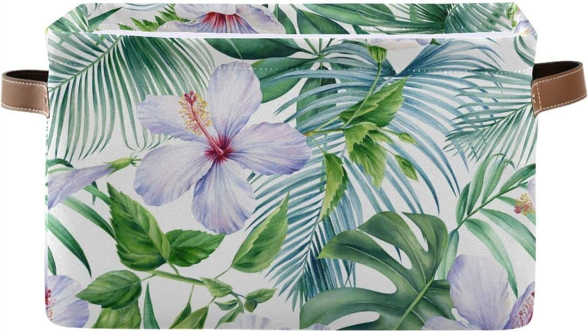 GZHJMY Palm Leaves Tropical Flowers Watercolor Square Storage Basket ...