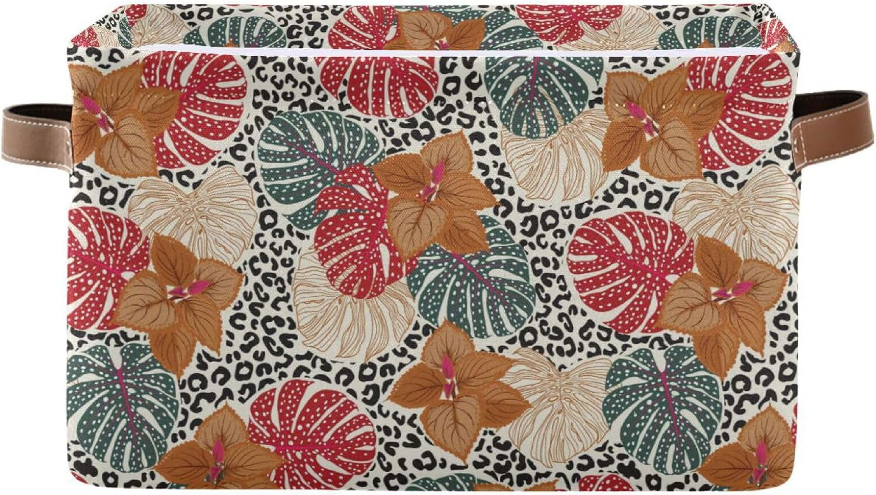 GZHJMY Palm Leopard Print Foldable Canvas Storage Bin, Sturdy Fabric ...