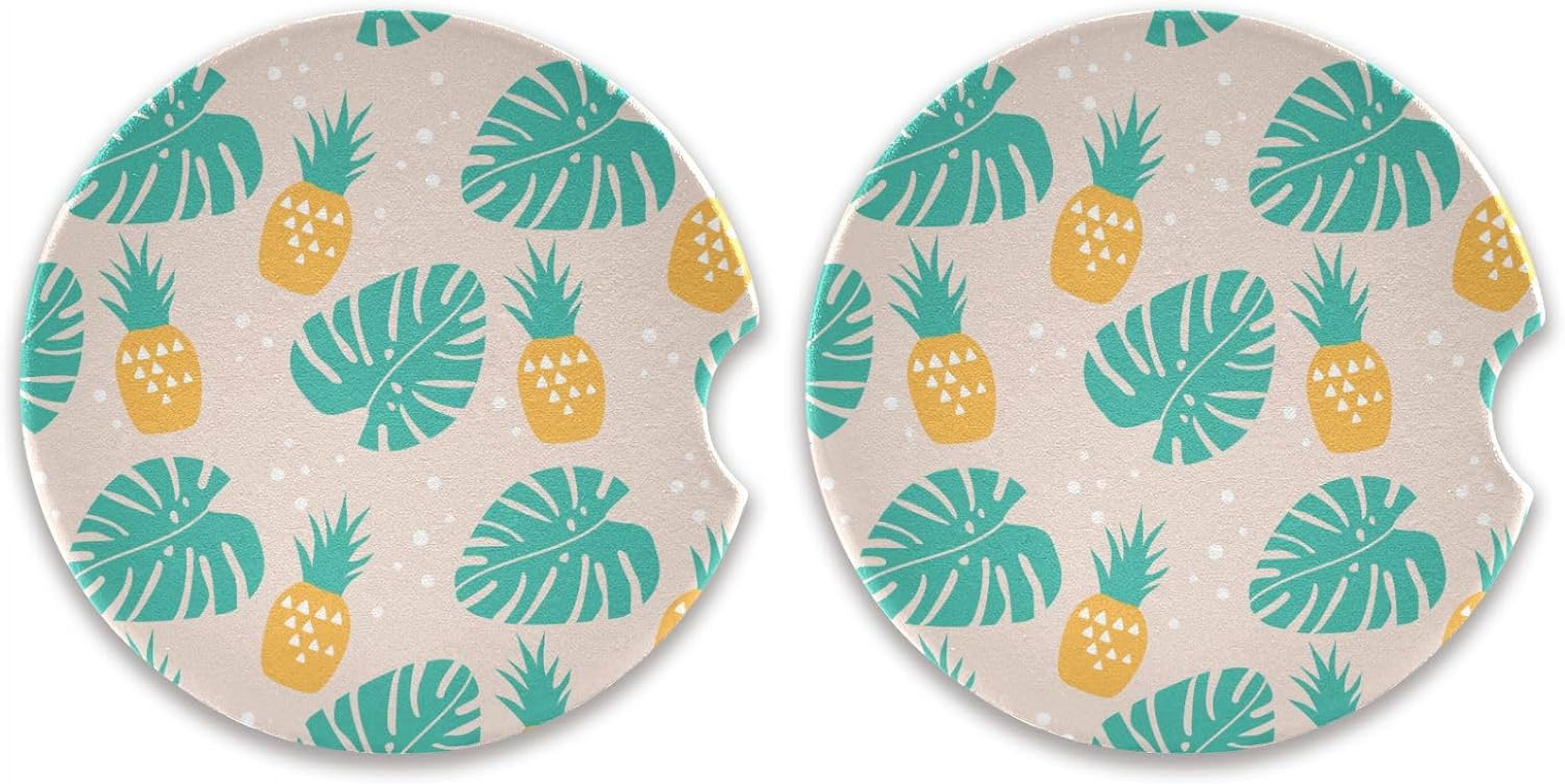 GZHJMY Palm Pineapple Car Coasters 2 Pack Drinks Absorbent Ceramic ...