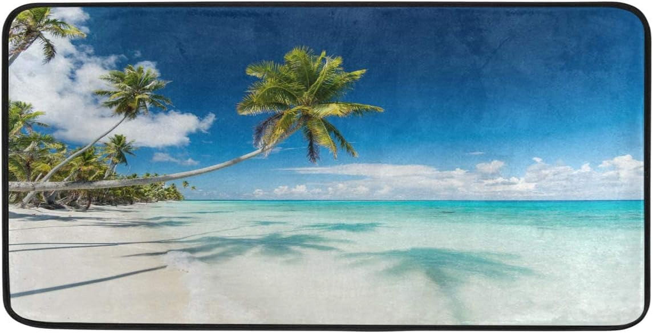 GZHJMY Palm Tree Anti Fatigue Kitchen Floor Mat, Sea Ocean Beach Non ...