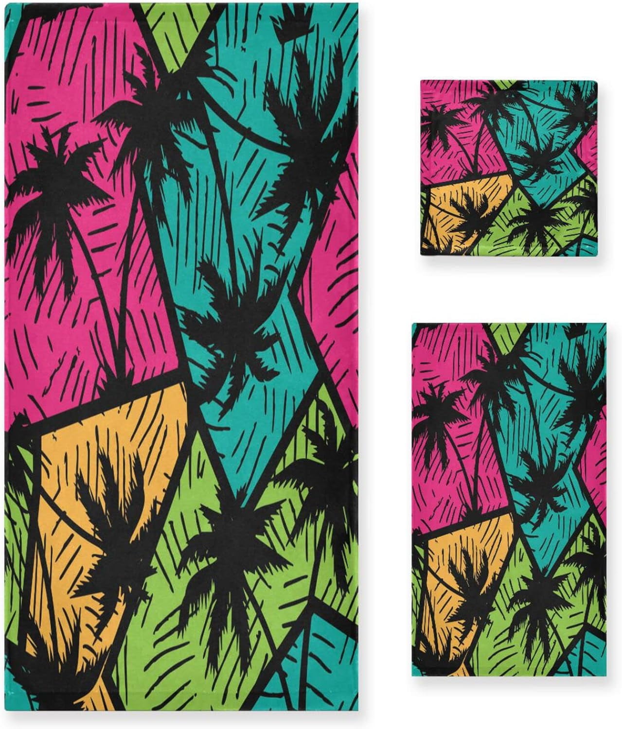 GZHJMY Palm Trees Bath Towel Set of 3, Highly Absorbent & Soft Bathroom ...