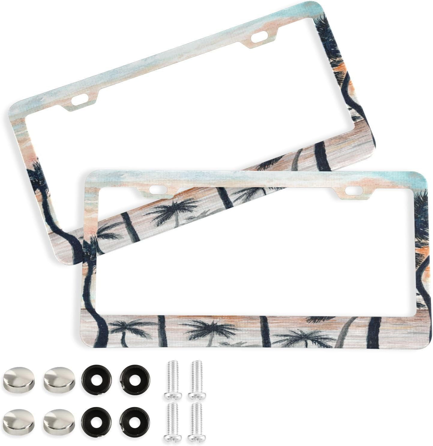 GZHJMY Palm Trees License Plate Frame 2 Pack 2 Holes Car Aluminum ...