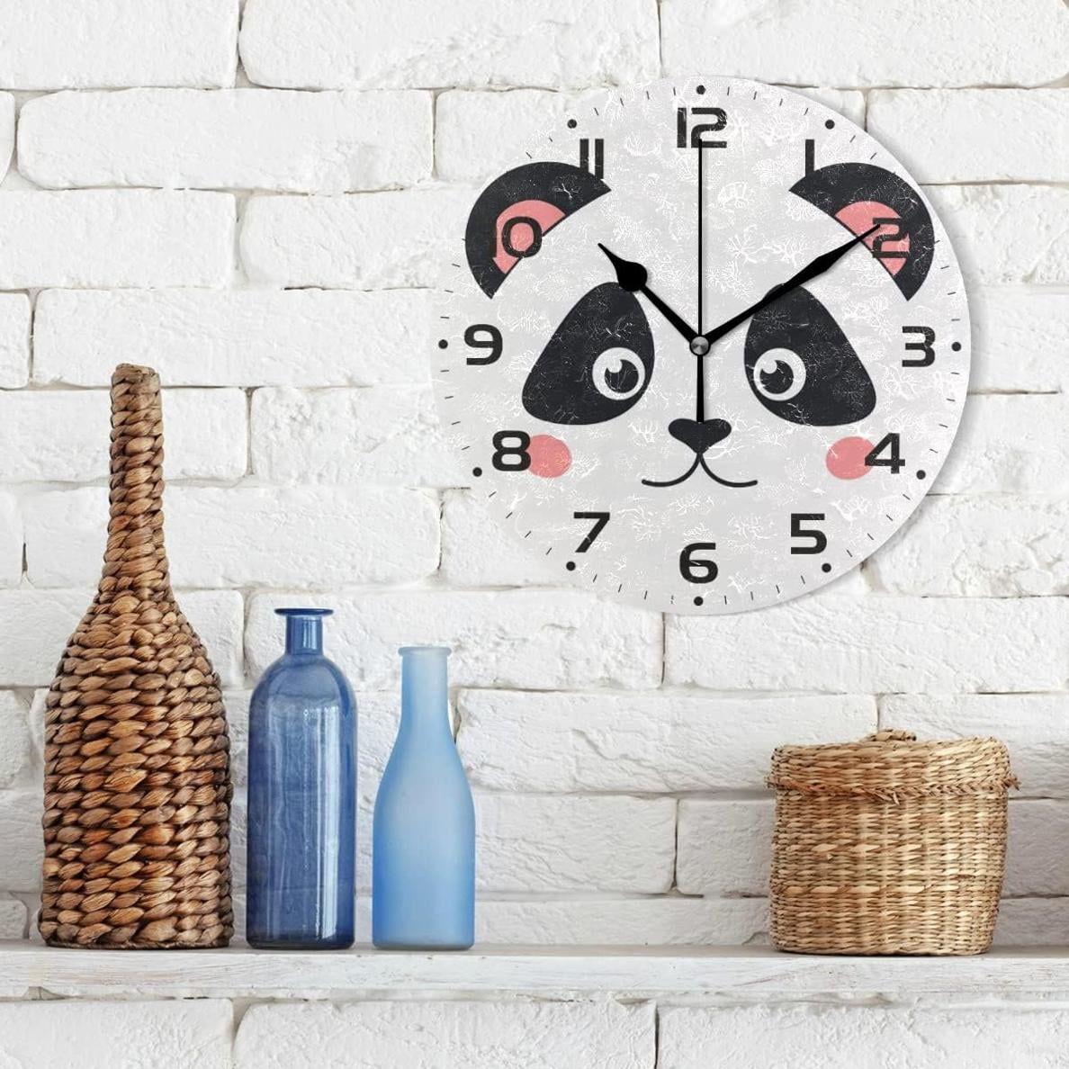 GZHJMY Panda Wall Clock, 10" Silent Non Ticking Round Clock, Oil ...