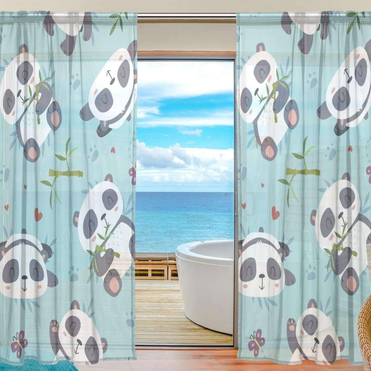 GZHJMY Pandas Love Bamboo Sheer Window Curtain Panel Drape 55x84 Inch ...