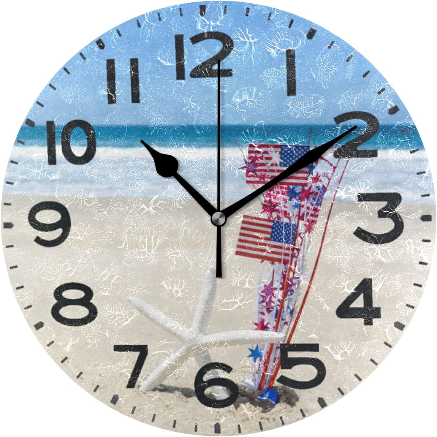 GZHJMY Patriotic American Flag Starfish Round Wall Clock, 9.5 Inch ...