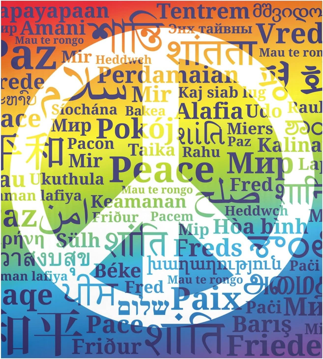 GZHJMY Peace Sign Different Languages of The World on Rainbow Large ...