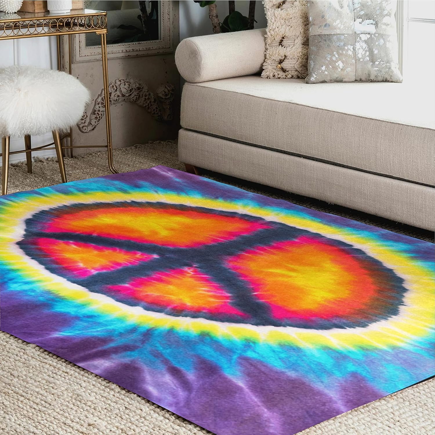 GZHJMY Peace Sign Tie Dye Watercolor Area Rug Living Room Rugs - 5'3 ...
