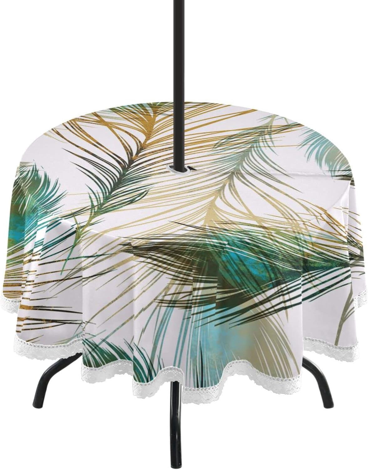 GZHJMY Peacock Feather 60 Inch Round Tablecloth with Zipper Umbrella ...
