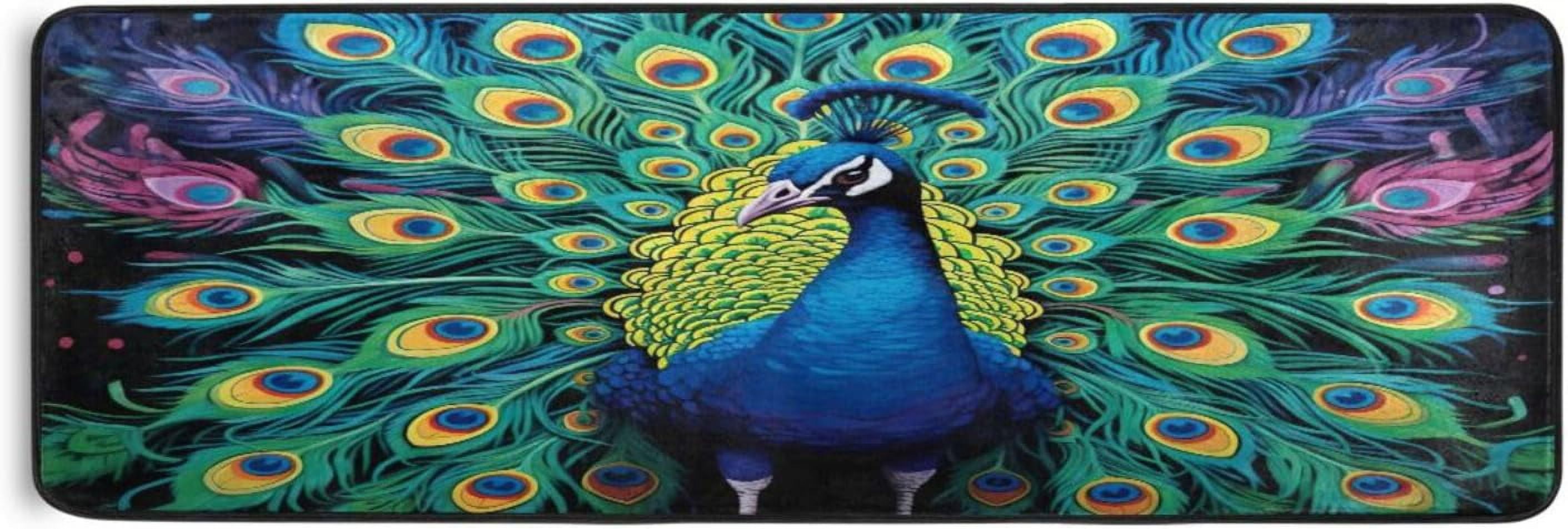 GZHJMY Peacock Painting Area Rug - 2' x 6' Washable Runner Rugs with ...