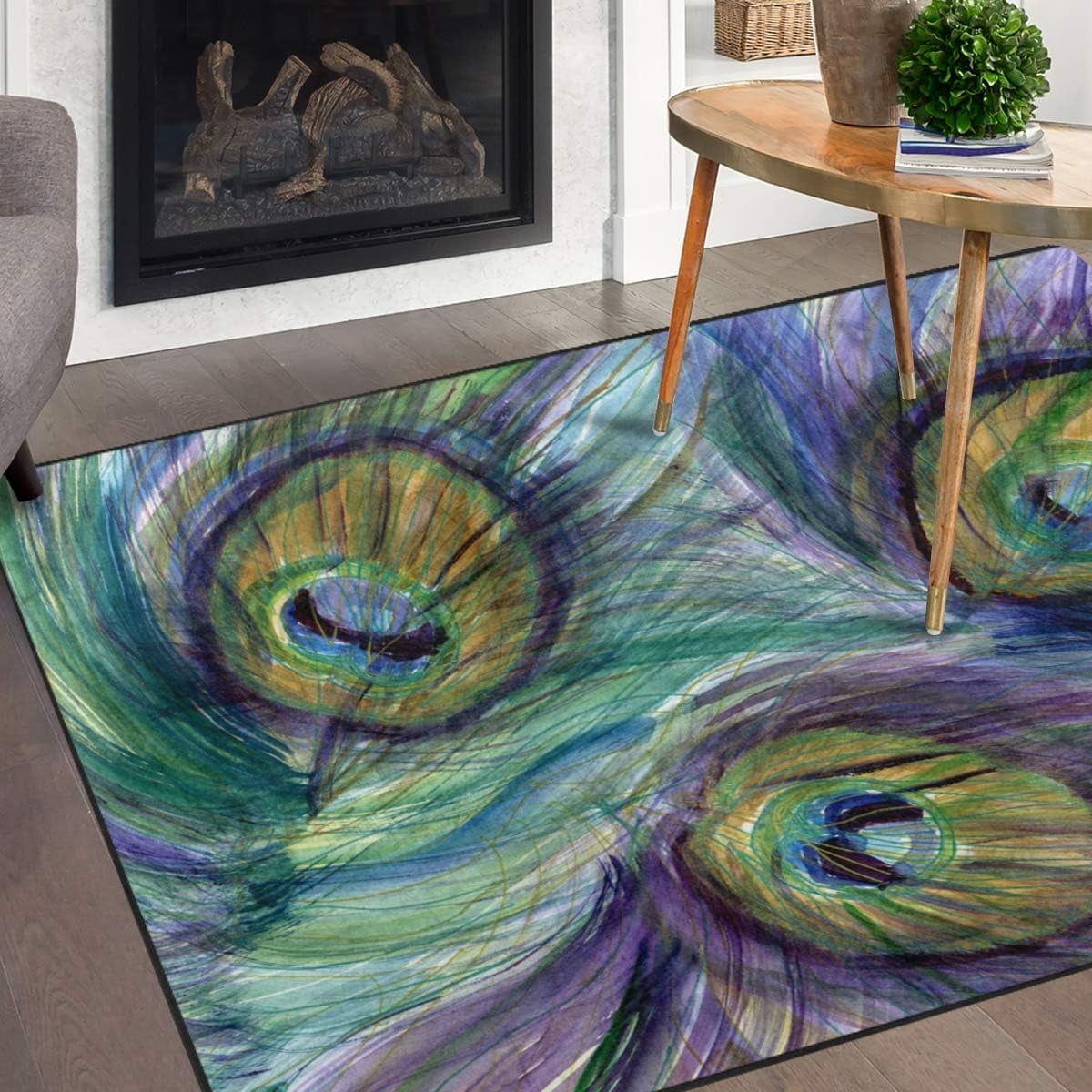 GZHJMY Peafowl Area Rug 2'x3', Peacock Feather Polyester Area Rug Mat ...