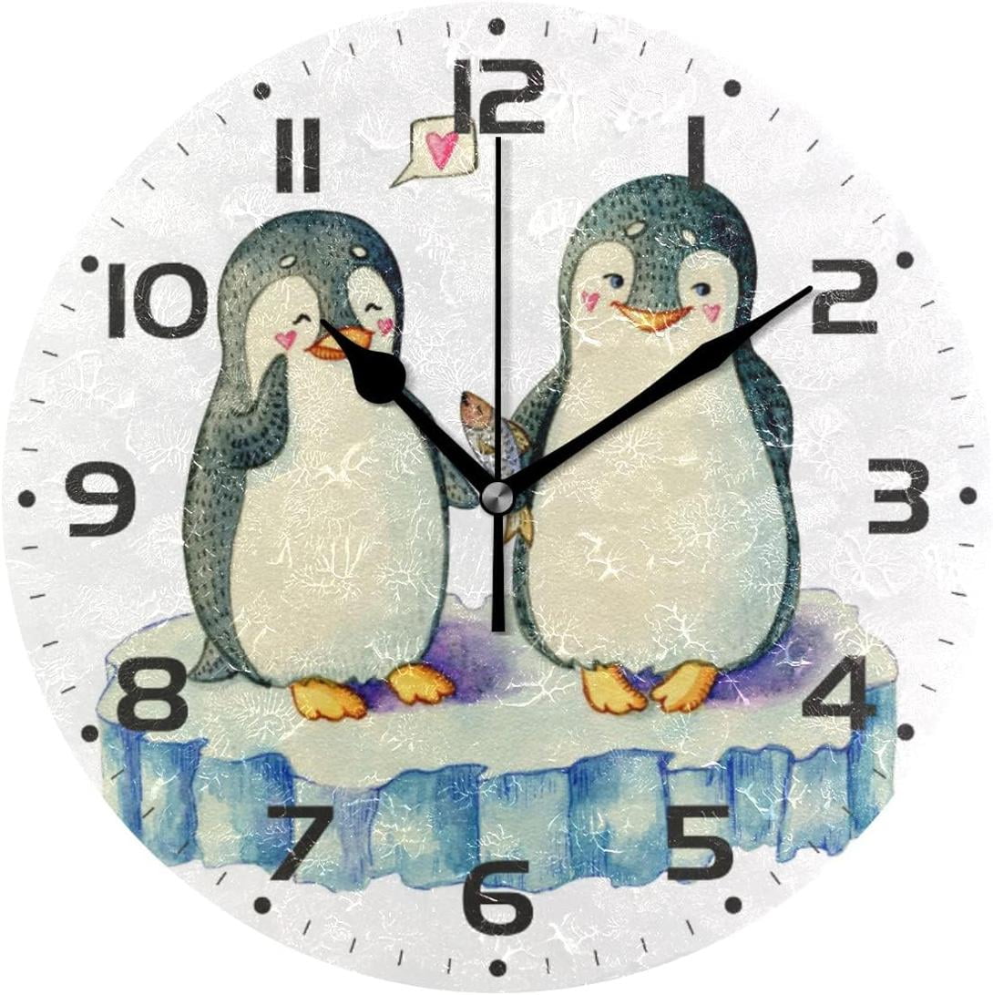 GZHJMY Penguin Watercolor Wall Clock, 10" Silent Non Ticking Round ...