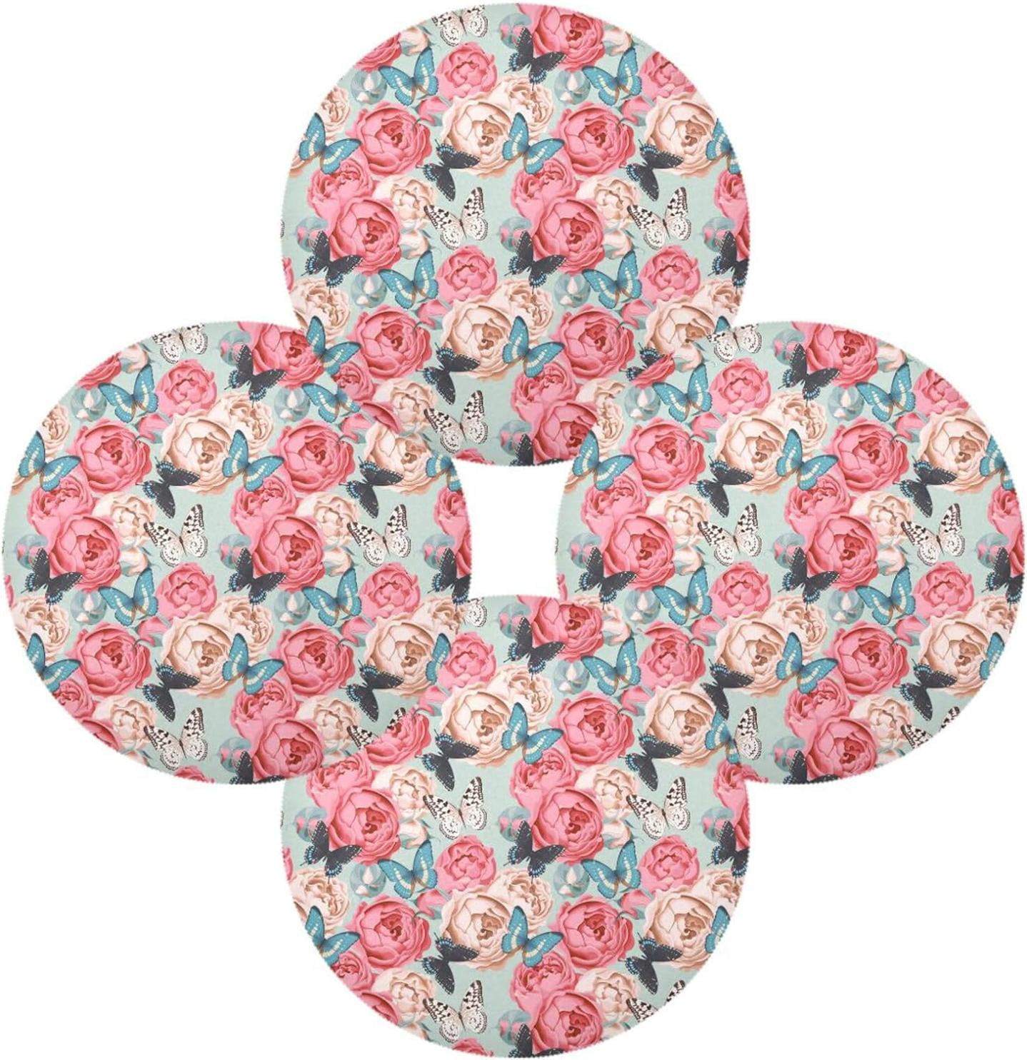 GZHJMY Peony Flower Butterfly Round Placemats, 4 Pack Table Mats for ...